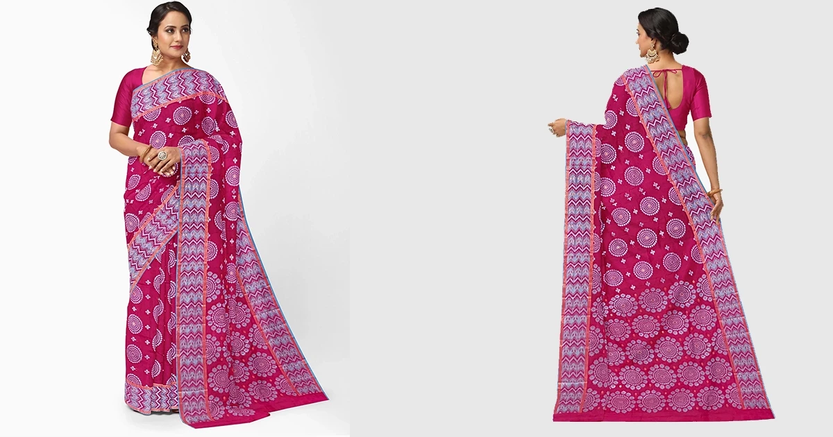 Shop Elegant Vibrant Pink Sari with Geometric Patterns | Perfect for ...